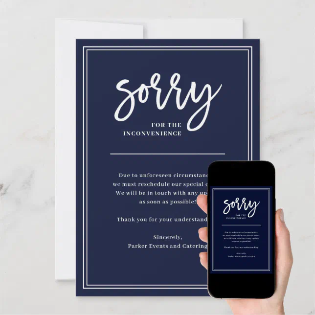 Sorry for Inconvenience | Cancellation or Postpone Invitation | Zazzle