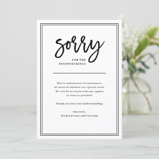 Sorry for Inconvenience | Cancellation or Postpone Invitation | Zazzle
