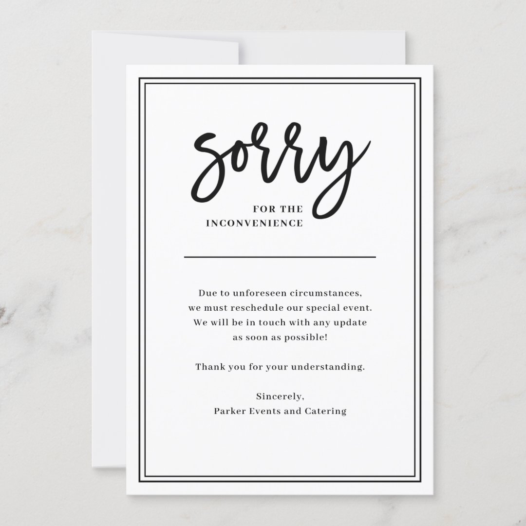 Sorry for Inconvenience | Cancellation or Postpone Invitation | Zazzle