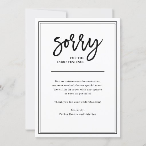Sorry for Inconvenience | Cancellation or Postpone Invitation | Zazzle