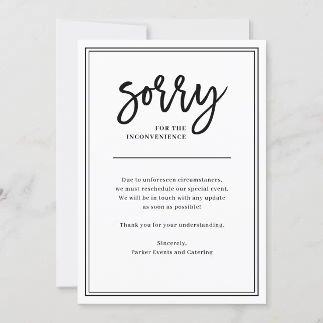 Sorry for Inconvenience | Cancellation or Postpone Invitation | Zazzle