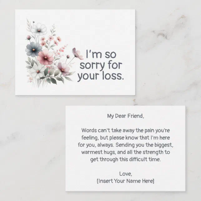 Sorry For Your Loss Sympathy Condolence Note Card | Zazzle