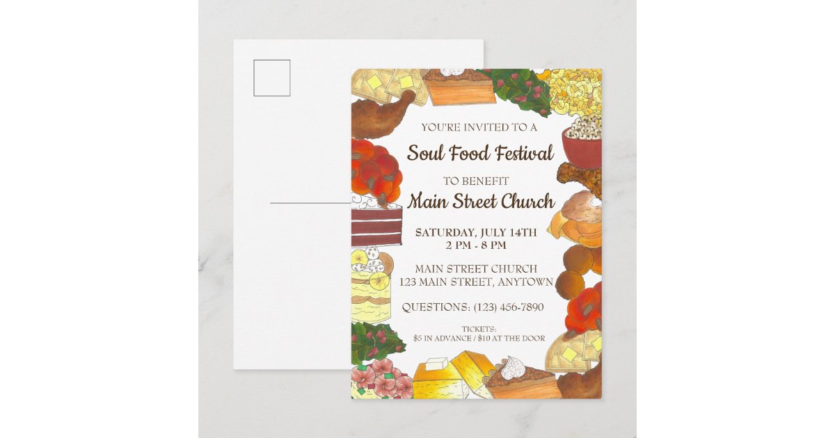 Soul Food Festival Event Southern Cuisine Cooking Invitation Postcard ...