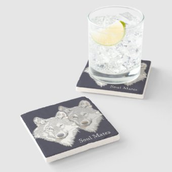 Soul Mates Wolves Stone Coaster | Zazzle