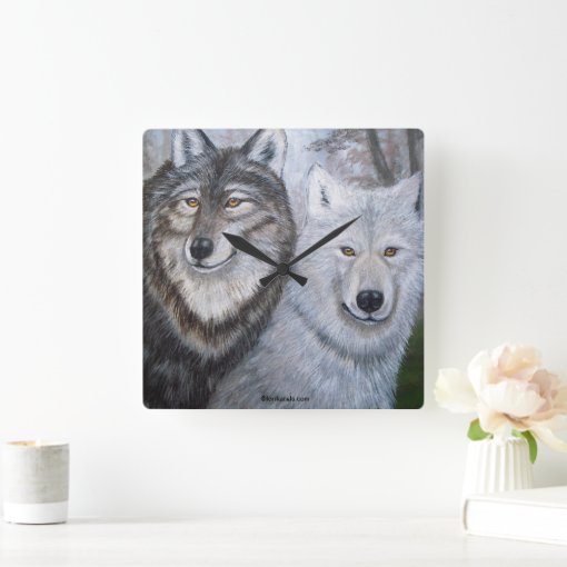 Soul Mates Wolves Wall Clock art of Lori Karels | Zazzle