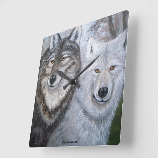 Soul Mates Wolves Wall Clock art of Lori Karels | Zazzle
