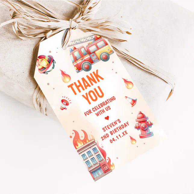 Sound the Alarm Fire Truck Baby Shower Favor Tags | Zazzle