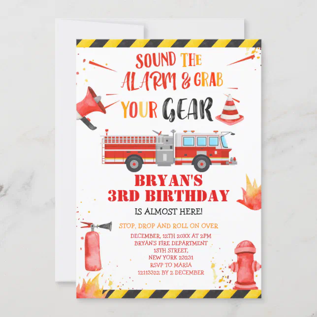 Sound the alarm firefighter Birthday Invitation | Zazzle