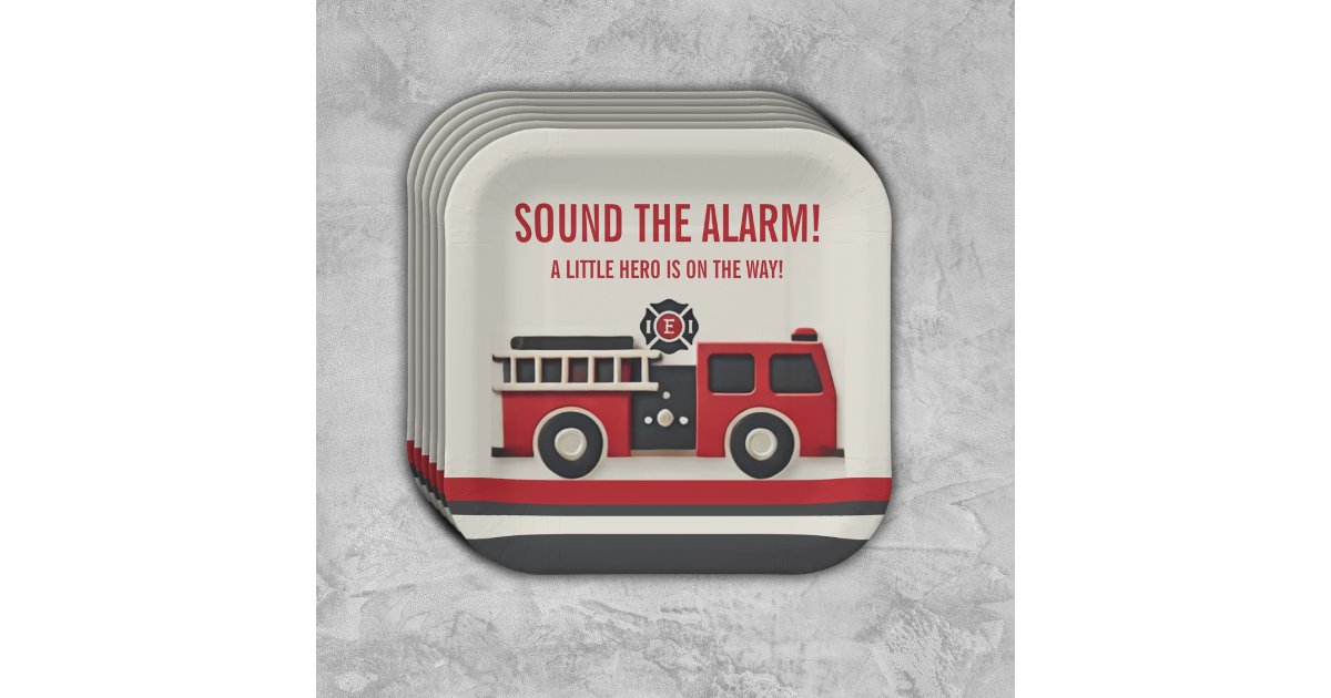 Sound the Alarm Minimalist Firefighter Baby Shower Paper Plates | Zazzle