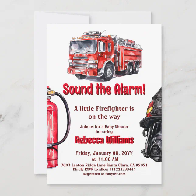 Sound the Alarm Red Fire Truck Boy Baby Shower Invitation | Zazzle