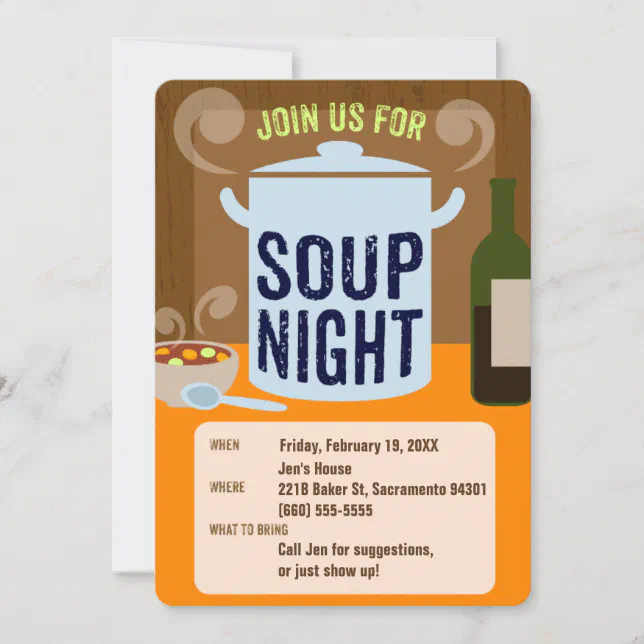 Soup Night Casual Dinner Party Invitation | Zazzle