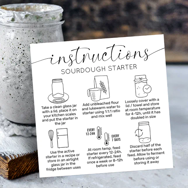 Sourdough Starter Instructions Minimal Logo Bread Square Business Card ...