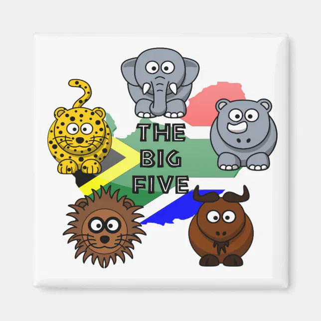 South Africa Big Five Safari Animal Cartoon Design Magnet | Zazzle