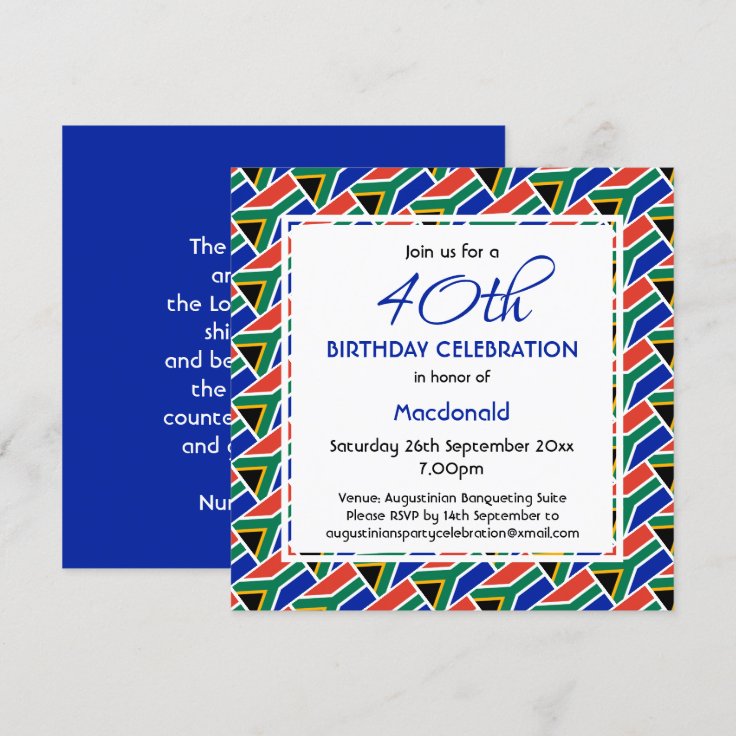 SOUTH AFRICA FLAG Custom Birthday Celebration Invitation | Zazzle