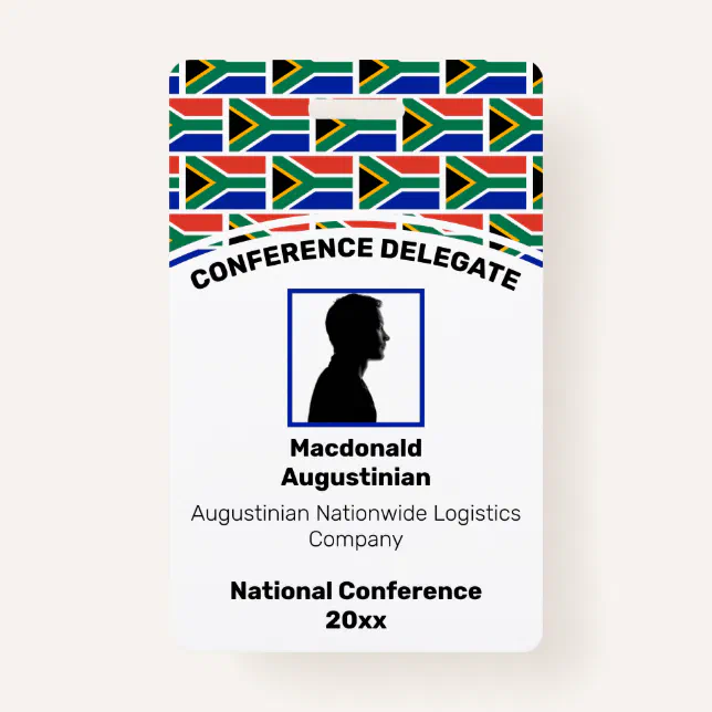 SOUTH AFRICA FLAG Customized Logo Photo ID Name Badge | Zazzle