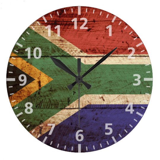 South Africa Flag on Old Wood Grain Large Clock | Zazzle.com