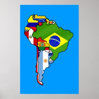 South American flags of South America flag Map Poster | Zazzle