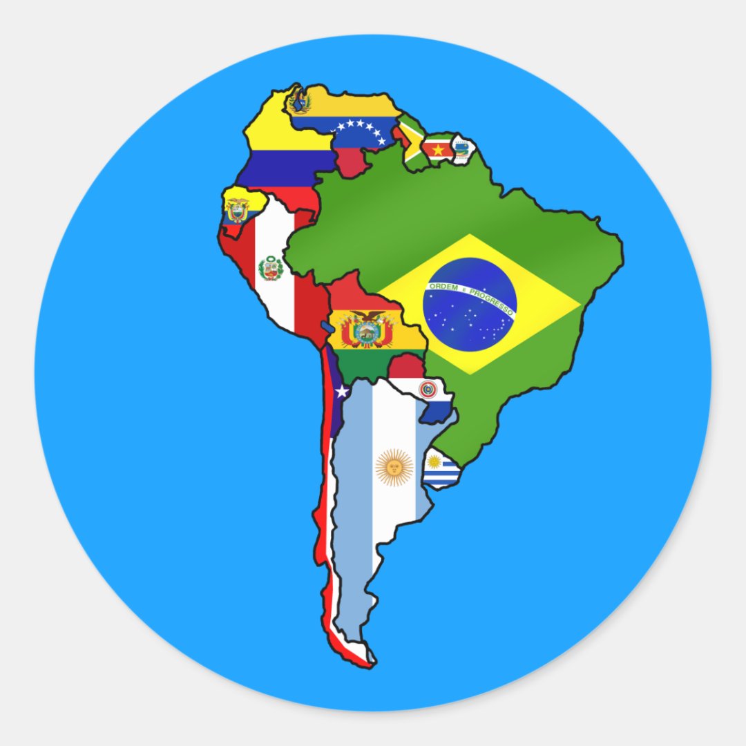 South American flags of South America Map Classic Round Sticker | Zazzle
