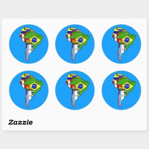 South American flags of South America Map Classic Round Sticker | Zazzle