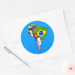 South American flags of South America Map Classic Round Sticker | Zazzle