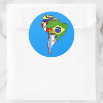 South American flags of South America Map Classic Round Sticker | Zazzle