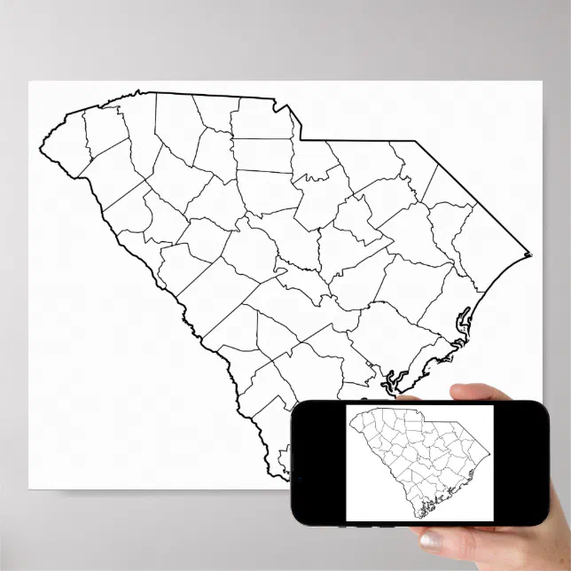 South Carolina Counties Blank Outline Map Poster | Zazzle