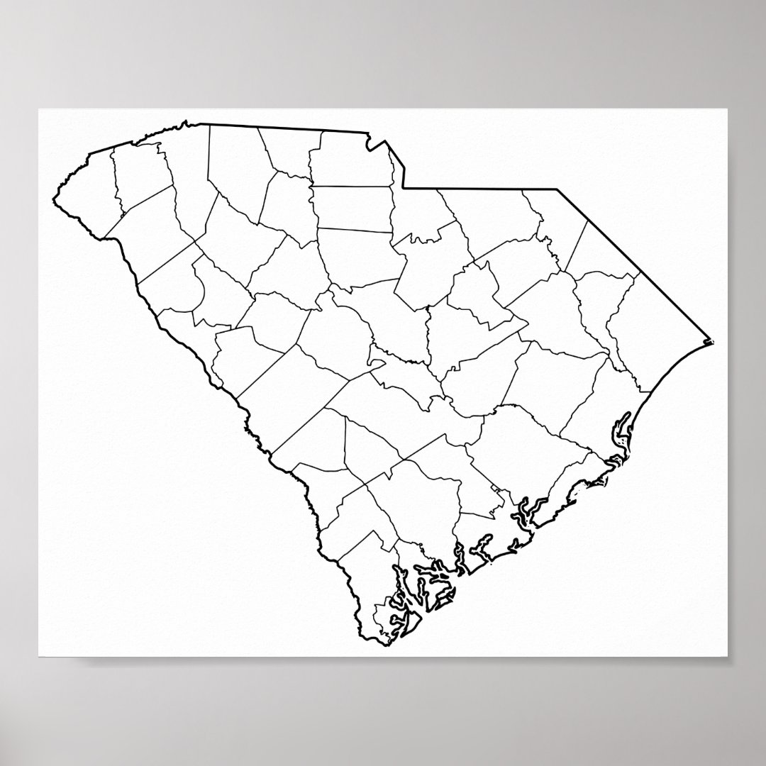 South Carolina Counties Blank Outline Map Poster | Zazzle