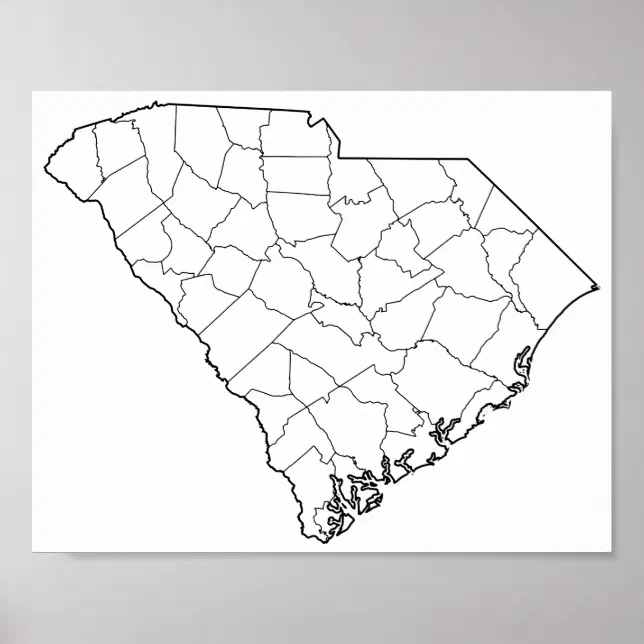 South Carolina Counties Blank Outline Map Poster | Zazzle