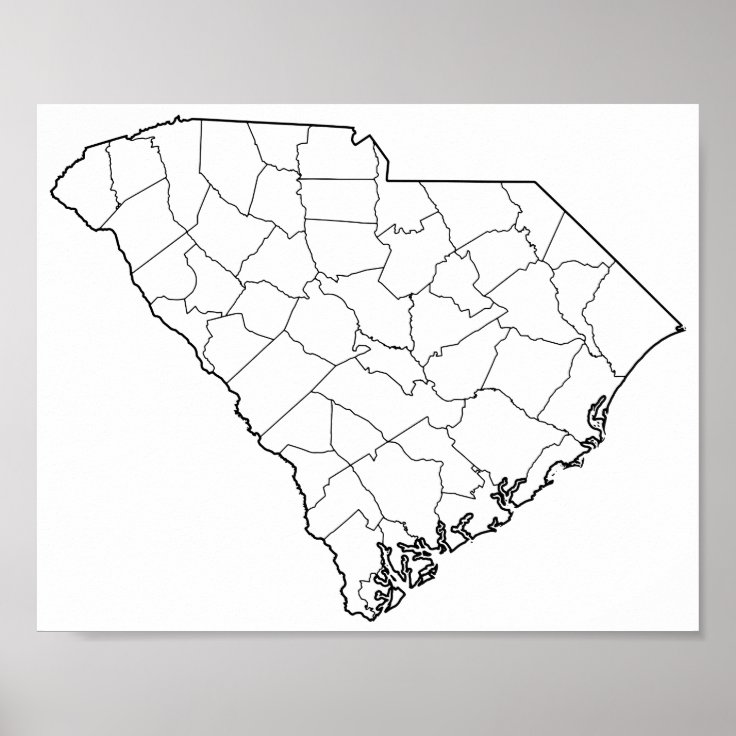 South Carolina Counties Blank Outline Map Poster | Zazzle
