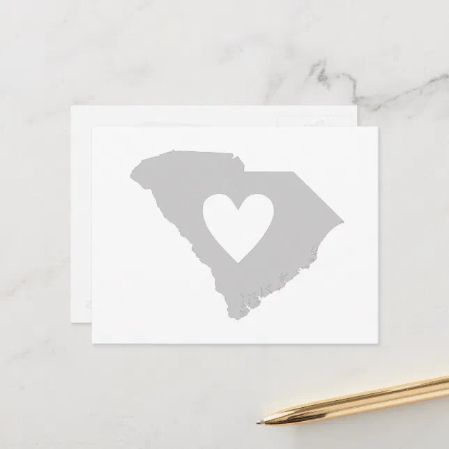 South Carolina Gray State Map Shape with Heart Postcard | Zazzle