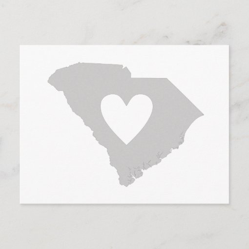 South Carolina Gray State Map Shape with Heart Postcard | Zazzle