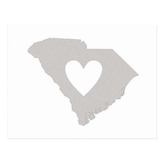 South Carolina Gray State Map Shape with Heart Postcard | Zazzle.com