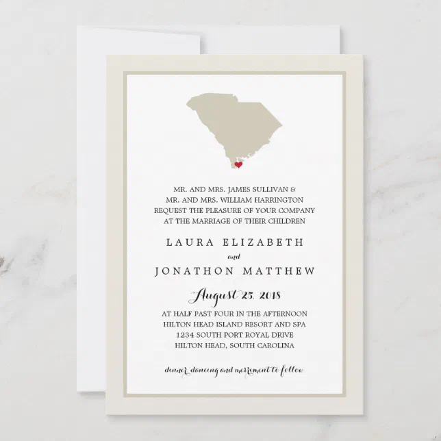 South Carolina Map with heart | Wedding Invitation | Zazzle