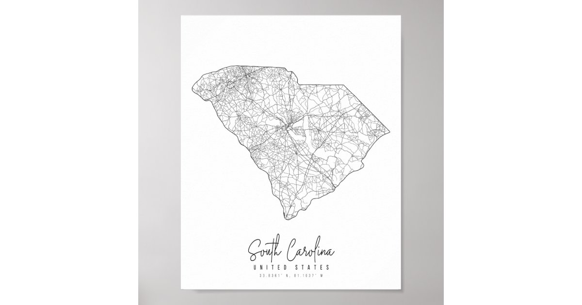 South Carolina Minimal Street Map Poster | Zazzle