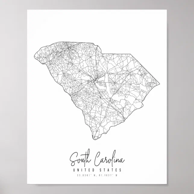 South Carolina Minimal Street Map Poster | Zazzle