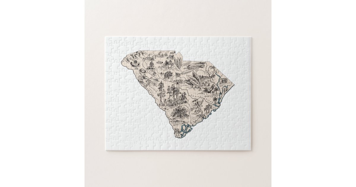 South Carolina Shaped Vintage Picture Map Jigsaw Puzzle | Zazzle