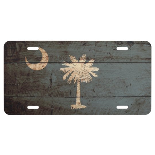 South Carolina State Flag on Old Wood Grain License Plate | Zazzle.com