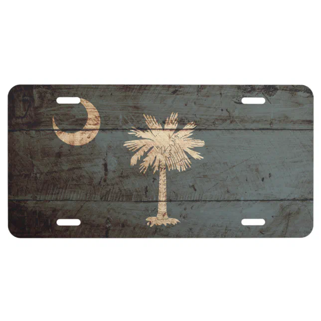 South Carolina State Flag on Old Wood Grain License Plate | Zazzle
