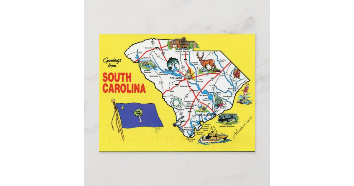 South Carolina State Map Postcard | Zazzle