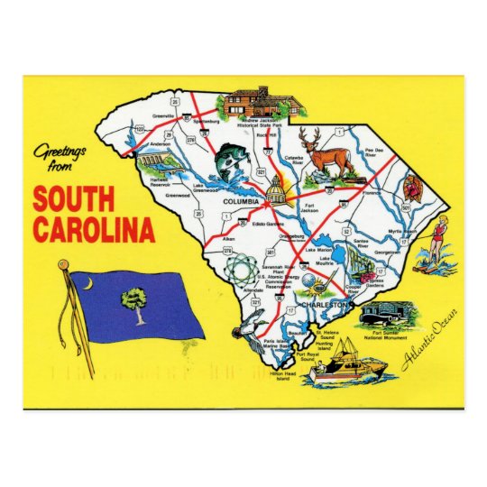 South Carolina State Map Postcard | Zazzle.com
