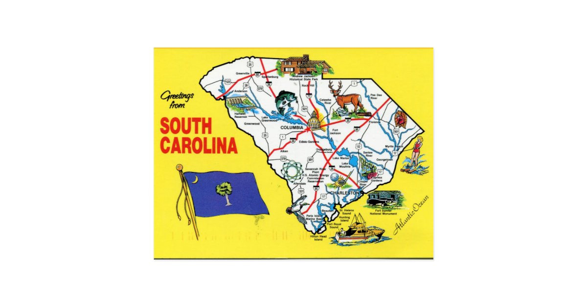 South Carolina State Map Postcard | Zazzle.com