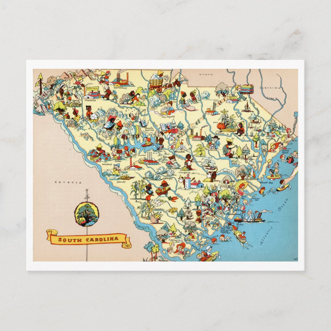 South Carolina Vintage Map Postcard | Zazzle