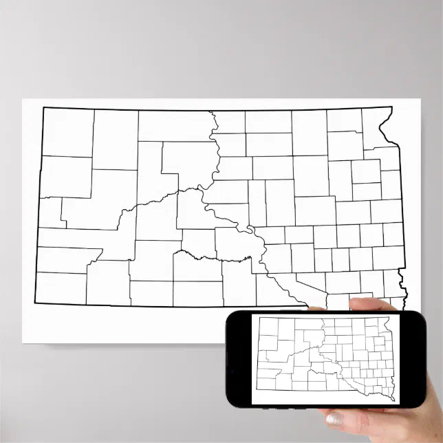 South Dakota Counties Blank Outline Map Poster | Zazzle