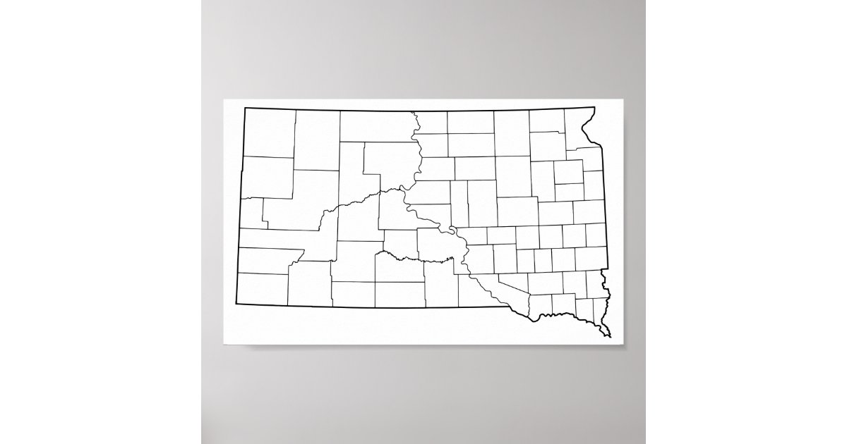 South Dakota Counties Blank Outline Map Poster | Zazzle