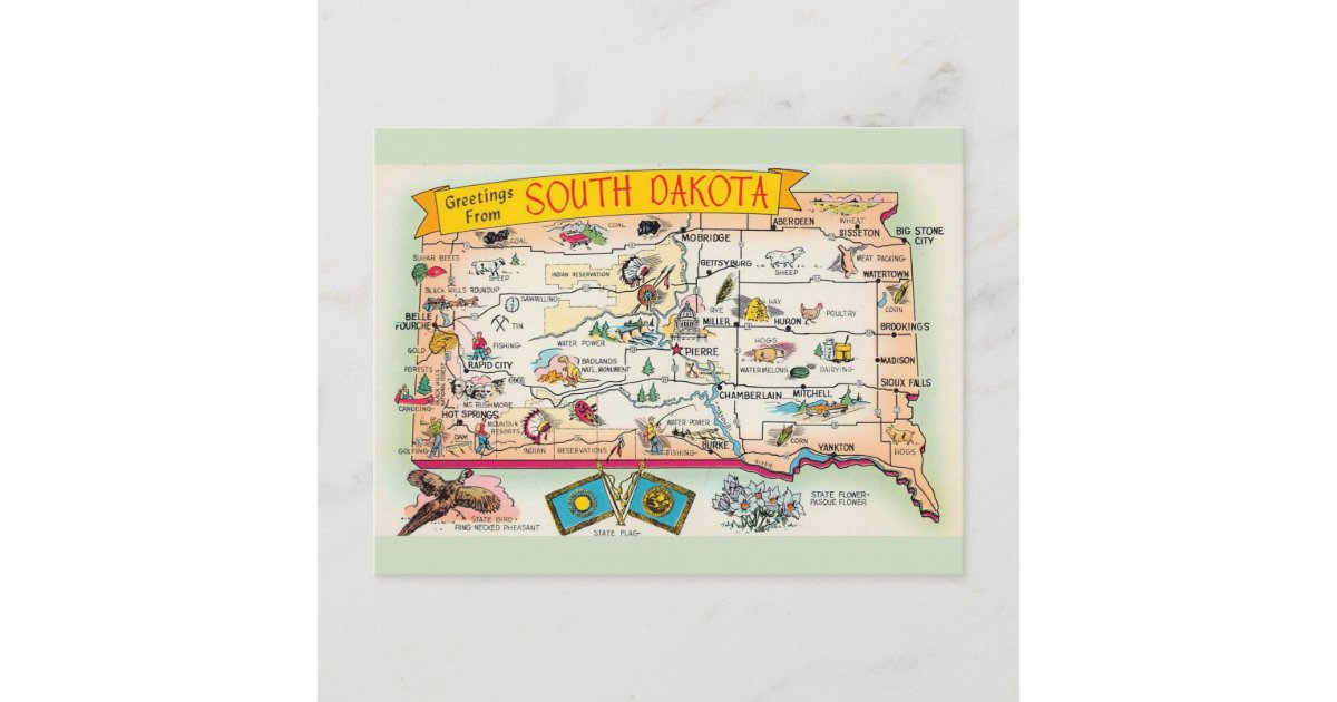 South Dakota Greeting Map Postcard | Zazzle