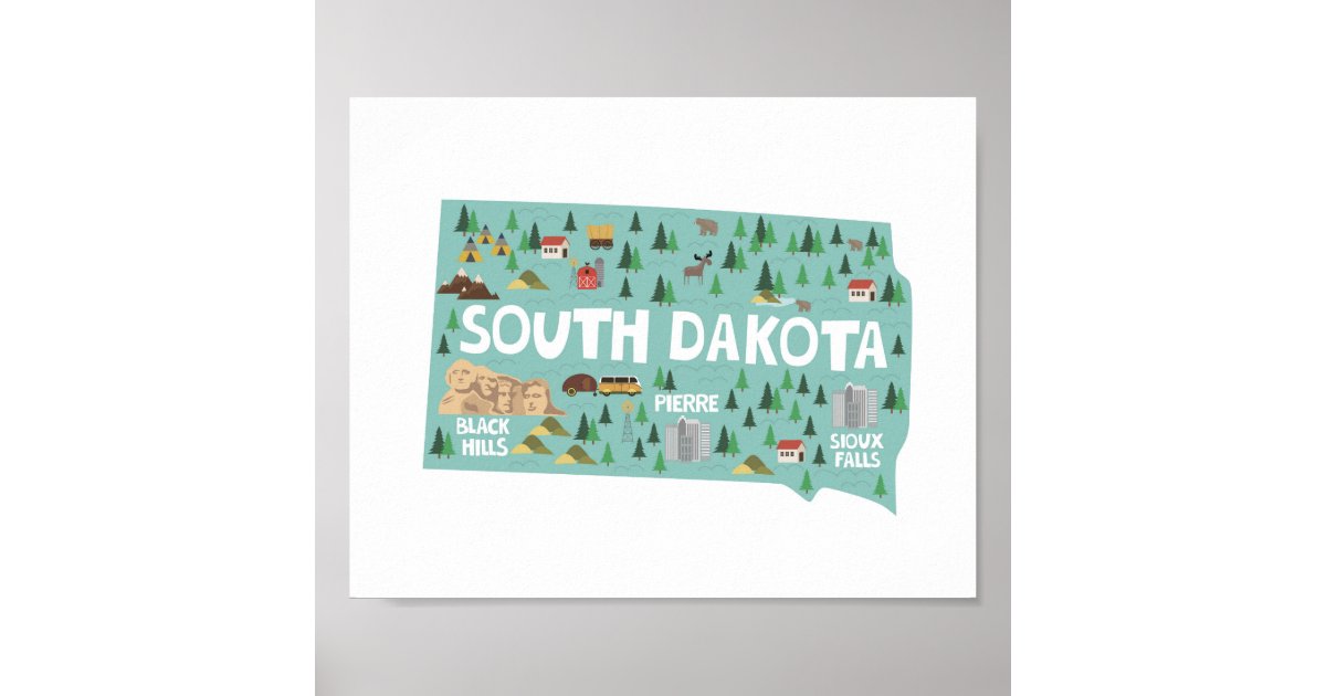 South Dakota Icon Landmarks Map Poster | Zazzle