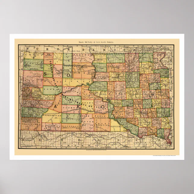 South Dakota Railroad Map 1892 Poster | Zazzle