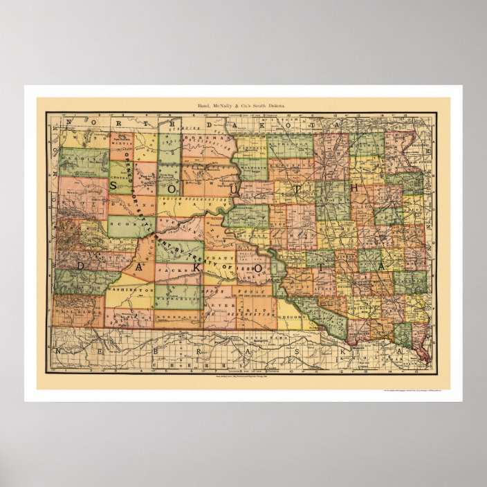 South Dakota Railroad Map 1892 Poster | Zazzle.com