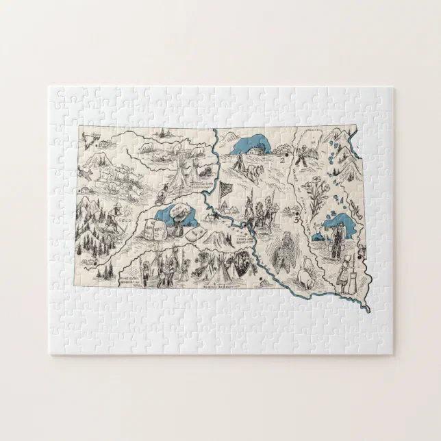 South Dakota Shaped Vintage Picture Map Jigsaw Puzzle | Zazzle
