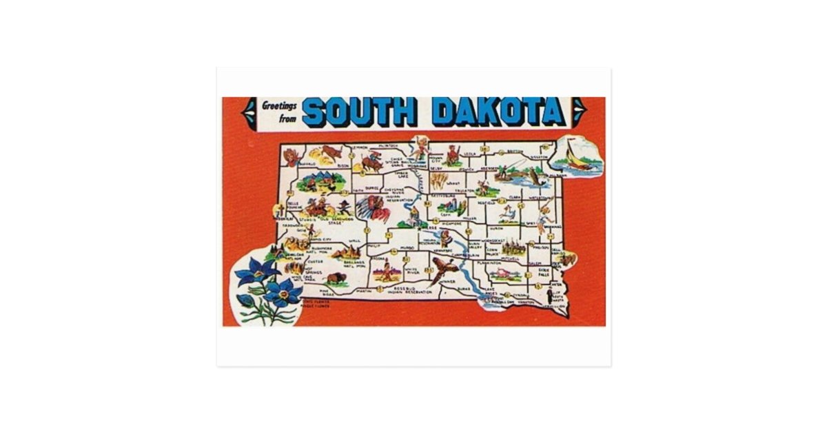 South Dakota State Map Postcard | Zazzle.com